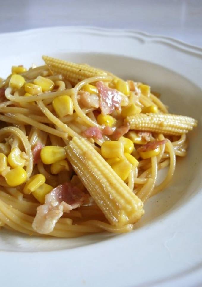 ヤング＆コーンのマヨカレバタ醤油パスタ by ルロワ・モワ 【クックパッド】 簡単おいしいみんなのレシピが392万品