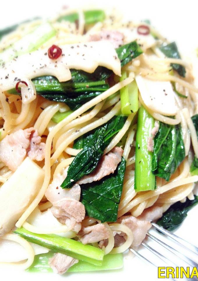 筍と小松菜の和風パスタ by ERINA 【クックパッド】 簡単おいしいみんなのレシピが392万品