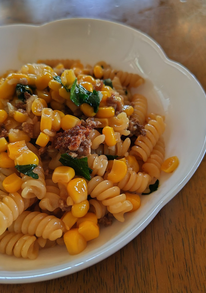 ひき肉とコーンの旨辛パスタ by サイヒノリ 【クックパッド】 簡単おいしいみんなのレシピが392万品