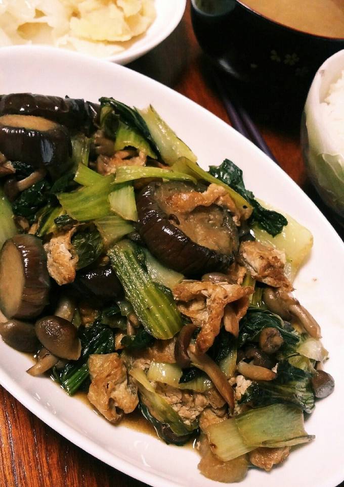 ナス 小松菜 油揚げの蒸し炒め by machakari 【クックパッド】 簡単おいしいみんなのレシピが392万品