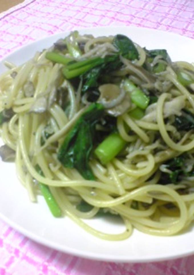 小松菜と舞茸の☆じゃこパスタ by まりんまりりん 【クックパッド】 簡単おいしいみんなのレシピが392万品