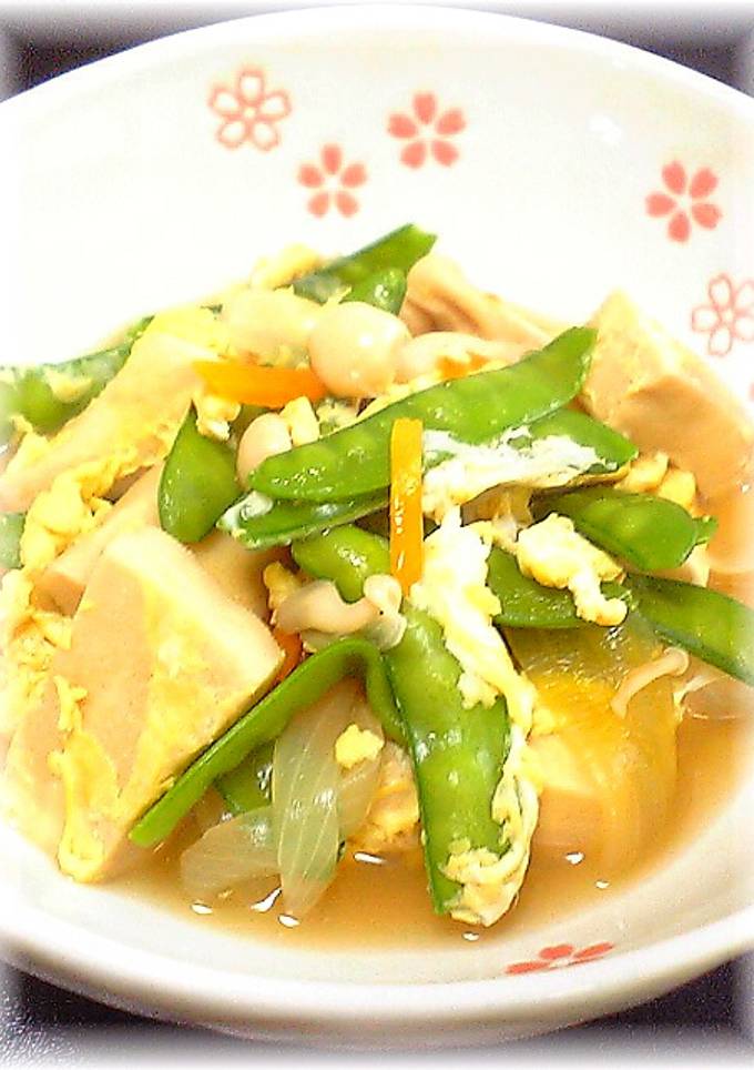 さやえんどうと高野豆腐のたまごとじ♪ by ムーのしっぽ 【クックパッド】 簡単おいしいみんなのレシピが392万品