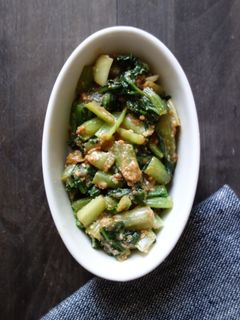 レンジで★小松菜と厚揚げのおかか醤油和え by ＊nob＊ 【クックパッド】 簡単おいしいみんなのレシピが392万品